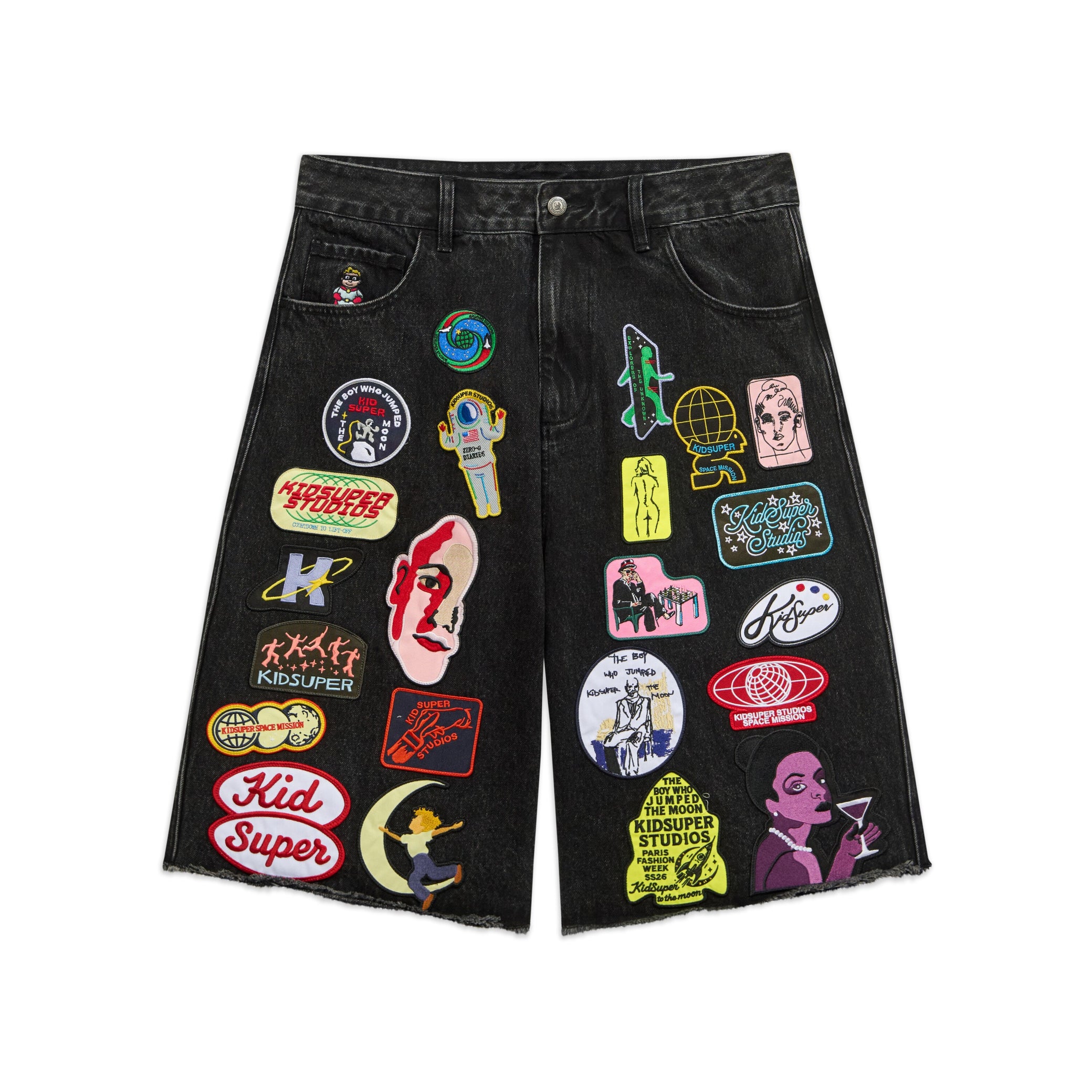 Patches Denim Short [Black] - KidSuper